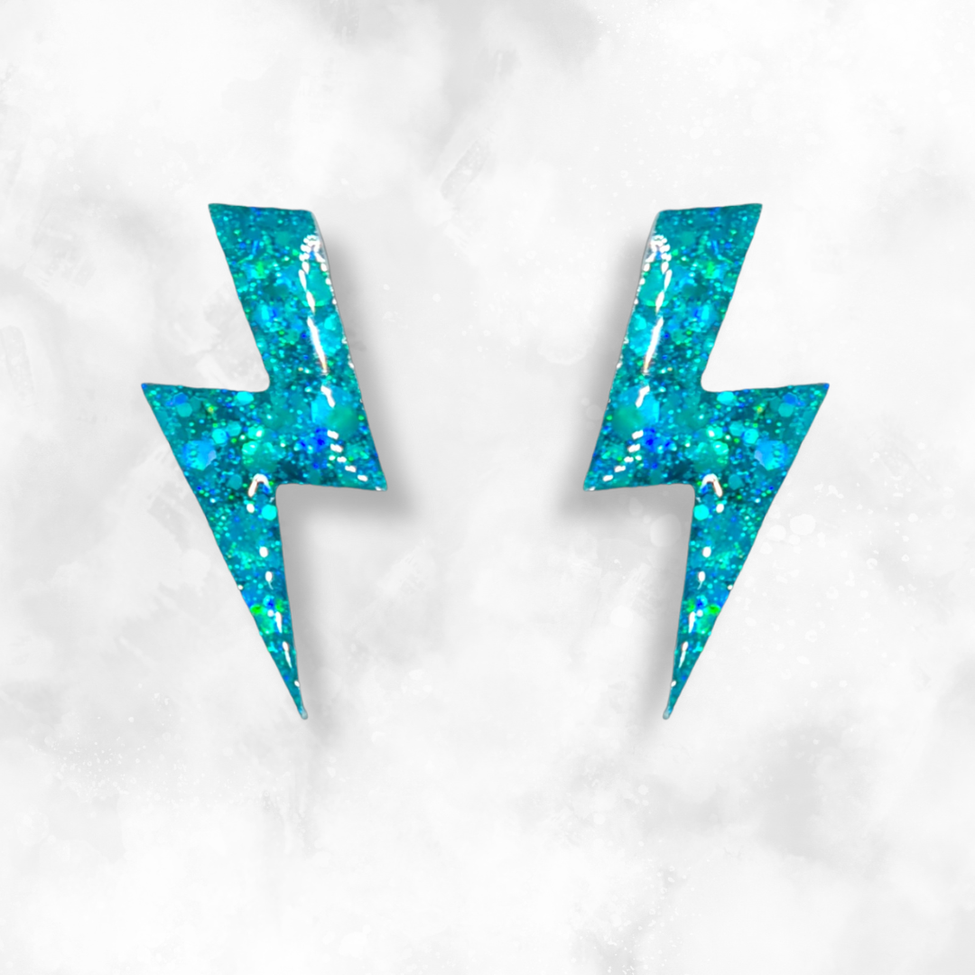 Aqua Lightning Bolt Sparkle Earrings – Loretta Green