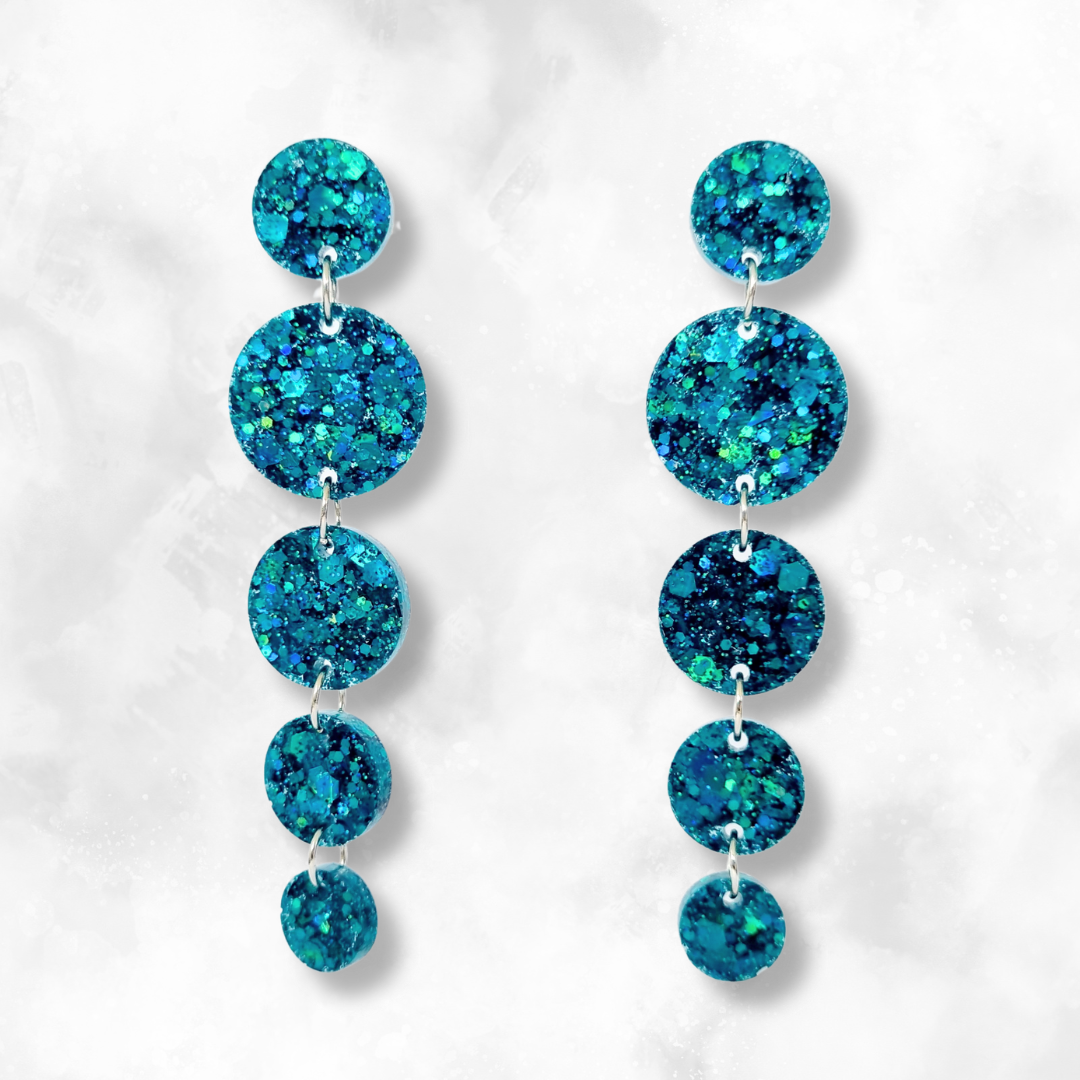 Aqua Circle Cascade Sparkle Earrings – Loretta Green
