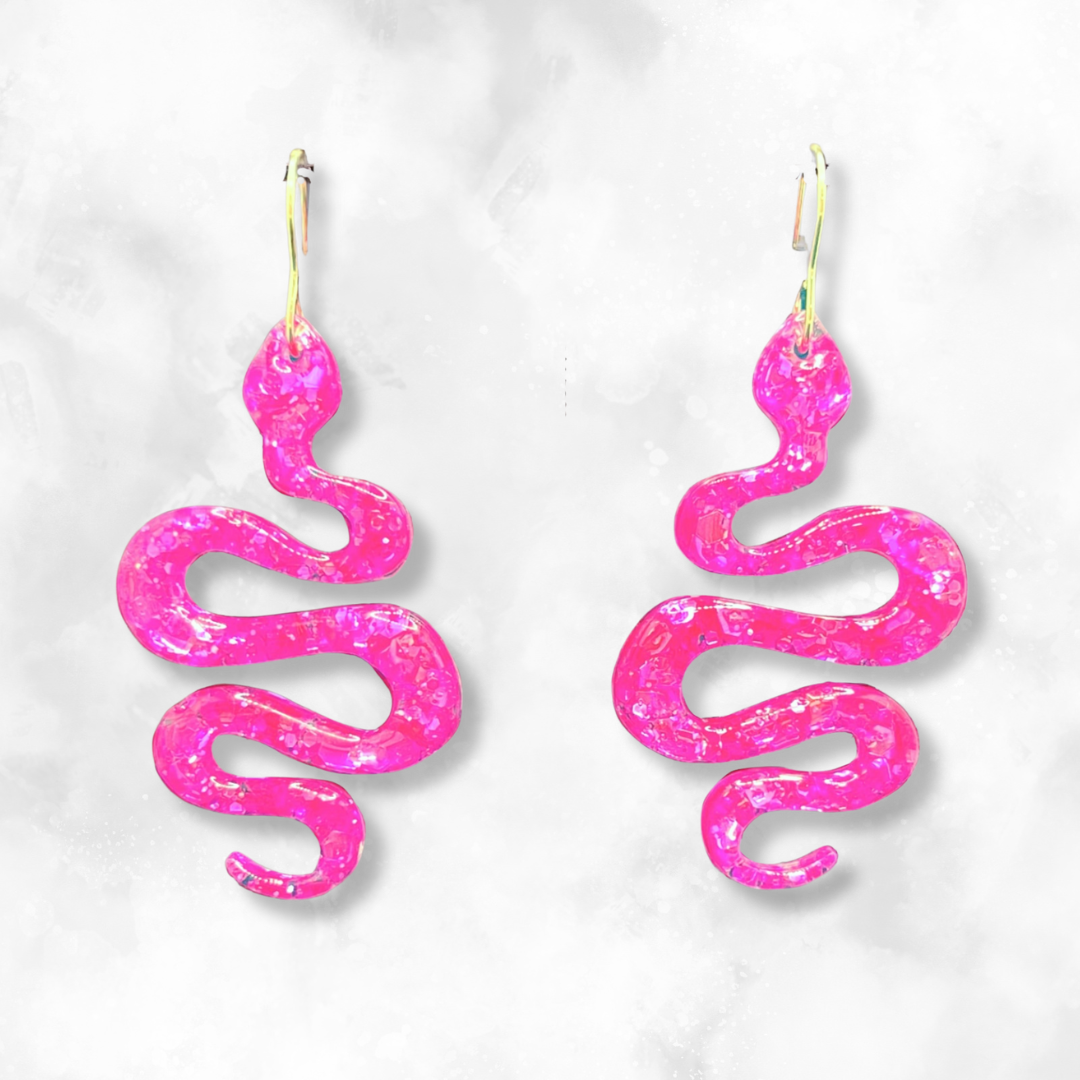 Neon Pink Snake Sparkle Earrings – Loretta Green